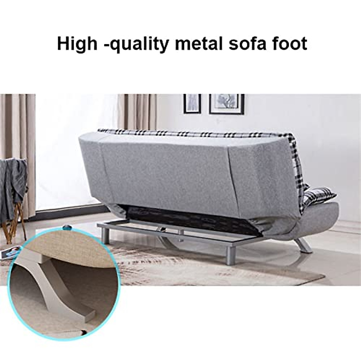 JHKZUDG 2 Seater Settee Sofa Bed,Modern Linen Upholstered Sofa Living Room Chair Couch with Metal Legs, 3 Angles Adjustable Back,for Living Room, Office, Room,Dark Gray,150 × 85 × 90cm