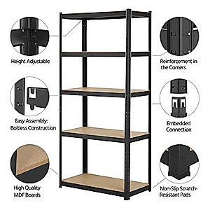 5 Tier Shelving for Garages and Sheds with MDF Boards 1929lb Load Capacity Racking Storage Shelving Unit Plug-in System Shelving Units for Storage Garage Shelving Units (59.1"x27.6"x11.8")