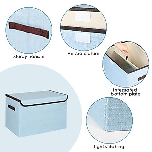 Univivi Fabric Foldable Storage Boxes Large Collapsible Stackable Storage Bins with Lids, Closet Organizers and Storage Cube Basket for Home, Office, Bedroom (17''-4 Pack-BLUE)