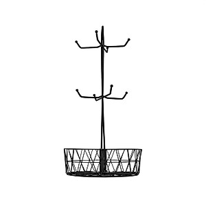 Spectrum Diversified Paxton 8 Holder & Coffee Station Organizer Rustic Twist Designed Coffee Rack & Coffee Accessory Storage, Mug Tree for Kitchens, Offices, Parties & More, Black