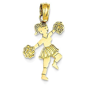 IceCarats 14K Yellow Gold Cheerleader Pom Poms Necklace Cheerleading Charm Sports Pendant 23mm x 10mm Only