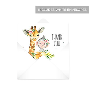 Canopy Street Boho Safari Animal Baby Shower Thank You/New Baby Appreciation Card Set / 24 Jungle Animals Gratitude Cards / 6 Baby Animal Thanks Designs 3 1/2" x 4 7/8" Note Card Pack