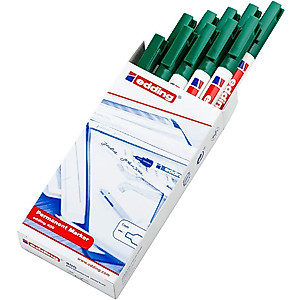 Edding 400 permanent marker - green - 10 pens - fine round tip 1 mm - waterproof, quick-drying, smear-proof pens - for cardboard, plastic, wood, metal, glass and fabric