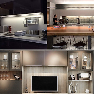 8pcs LED Under Cabinet Lights, Dimmable Kitchen Cabinet Strip Lighting Fixture, Hardwired Under Counter Lighting for Cupboard, Showcase, Shelf, 12in 24V DC(Warm White)