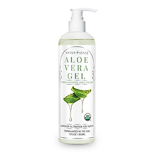 NTRSNS NaturSense Organic Aloe Vera Gel from 100% Pure Aloe. Great for Hair, Scalp, Face, Dry Skin, Acne, Winter Skin, Sunburn, Sensitive Skin. Unscented, USDA Certified, 12 oz.