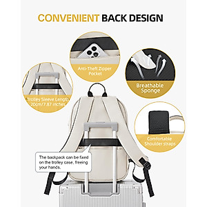 VECAVE Lightweight Backpack for Women Men,Travel Casual Daypack Laptop Rucksack, Waterproof College High Secondary Bookbag PU Leather Computer Laptop Bag Beige