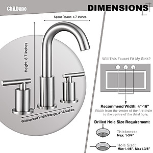 Widespread Bathroom Faucet with Sink Drain and Supply Hose, Brushed Nickel 3 Hole Faucet for Bathroom Sink, ChiLDano Satin Nickel 2-Handle Bathroom Faucet CH2183BN