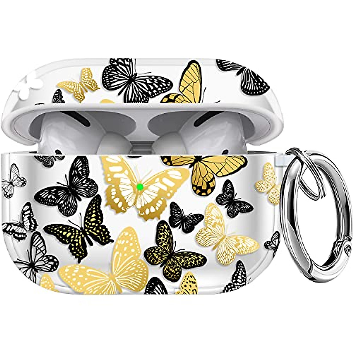 Youskin Airpods Pro Case Cute Airpods Pro Case Cover Clear Soft TPU Flexible Apple Airpods Pro Charging Case with Keychain for Women Girls，Golden Butterfly