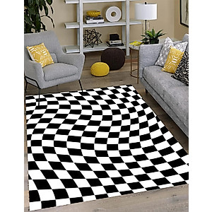 Black and White Moroccan Checkered Area Rug for Living Room 3x5ft Small Kitchen Runner Rugs Durable Bathmat Laundry Mat Machine Washable Home Office Carpet