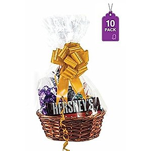 Purple Q Crafts Clear Basket Bags, 10 Pack, Clear Cellophane Wrap for Baskets & Gifts 18"x 30" 1.5 Mil Thick Easter Basket Bags(10)
