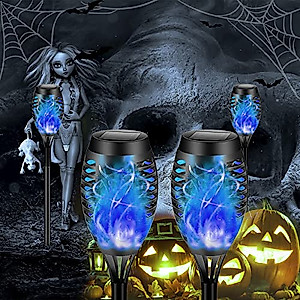 IYUTINA Outdoor Solar Lights for Yard, Mini Solar Torch Lights with Flickering Flame 12led Fire Torches Waterproof Landscape Christmas Decoration for Garden Patio Auto On/Off Dusk to Dawn (2 Pack)