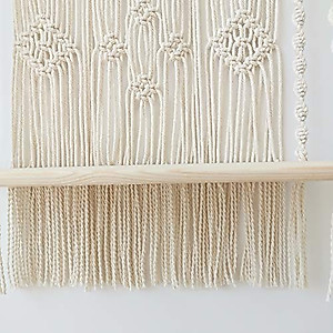 BLUETTEK Macrame Wall Hanging Shelf, Boho Decorative Floating Plants Swing Hanging Shelf Wooden Storage Hanger, Handmade Cotton Rope Woven Home Wall Decor