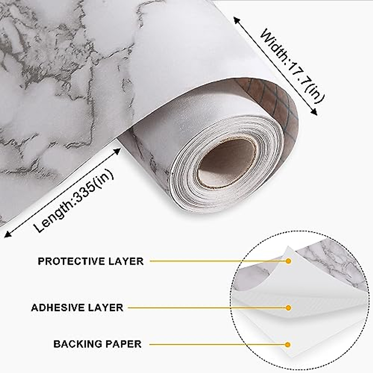 HATOKU 17.7" x 355" Glossy Marble Peel and Stick Wallpaper, Contact Paper for Cabinets, PVC Self Adhesive Wallpaper for Desk Drawer Shelf Liner