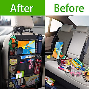 SZcomell Backseat Organizer 2 Pack 9 Storage Pockets and a Touch Screen Tablet Holder, Car Seat Back Organizer and Storage for Kids Toy iPad Bottle Snacks Books