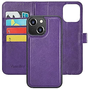 Vanxiliiy iPhone 13 Case Wallet - Strong Magnetic Detachable, RFID Blocking Card Holder, Slim PU Leather Flip 6.1" - Purple