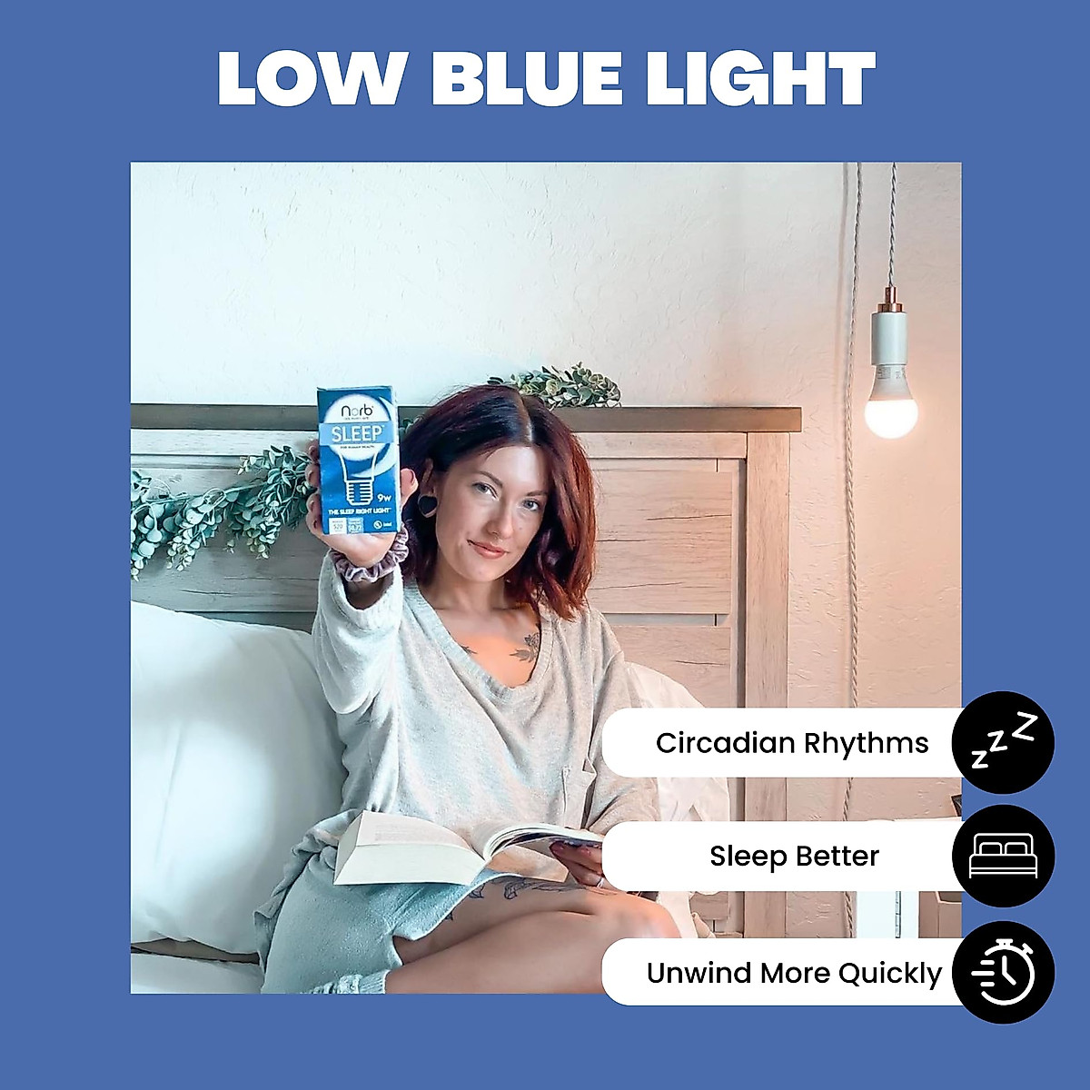 Low Blue Sleep Light Bulb - NorbSLEEP Low-Blue Light Bulb for Bedtime, Evening and Night, for Restful, Healthy Sleep for All Ages (Baby, Children, Adults), Produces Natural Melotonin (6W 1-Pack)