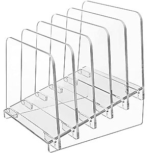 MaxGear Incline File Organizer File Holder 5 Sections, File Folder Holder for Desk Acrylic File Organizer Sorter Vertical File Rack File Stand Document Sorter for Office, School, Home, Clear