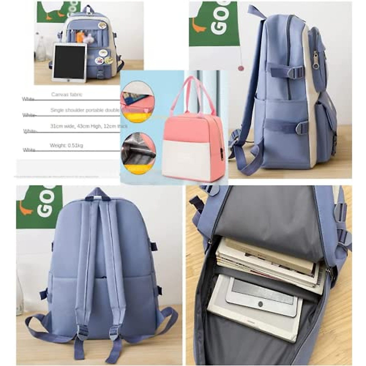 TOAOSET Kawaii Backpack Set Kawaii Pendant Pin and Accessories, 3pcs Set Teens Youth Girl Cartoon Aesthetic Cute Backpack (Cartoon backpack,one size)