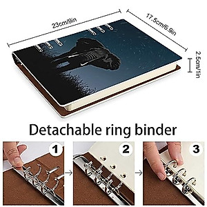 Black and White Elephant Starry Notebook Cover 6-Ring Binder Portable Planner Book Loose-Leaf Cover for Home Office