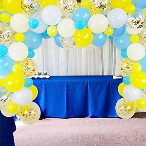 Pooh Bear Balloon Arch & Garland Kit, 70 Pack 12" 5" Yellow Blue Latex Balloons Gold Confetti Balloon Strip Set for Baby Shower Kids Birthday Party Decorations Bachelorette Weeding Party Supplies