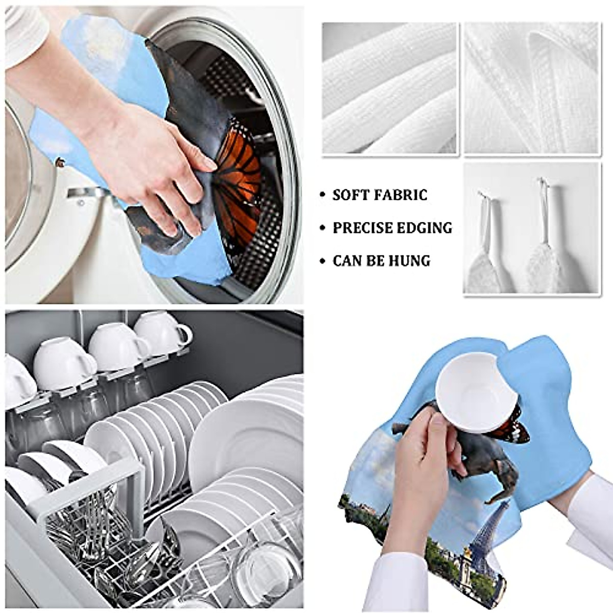 Big buy store Kitchen Towels Set of 4 Butterfly Elephant Dish Towels and Dishcloths Sets Decorative Tea Towel Funny Animal Absorbent Hand Towels for Kitchen Drying Bathroom Decor Gift 18x28 Inch