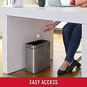 Rubbermaid Stainless Steel Wastebasket, 2.6-Gallon, Charcoal, Trash Can fits Under Desk for Home/Office/Bathroom