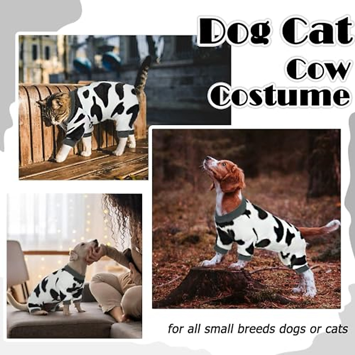 DENTRUN Small Dog Winter Warm Clothes Funny Puppy Milk Cow Sweater Costumes, Small Breed Pets Dog Cat Onesies Soft Flannel Pajamas