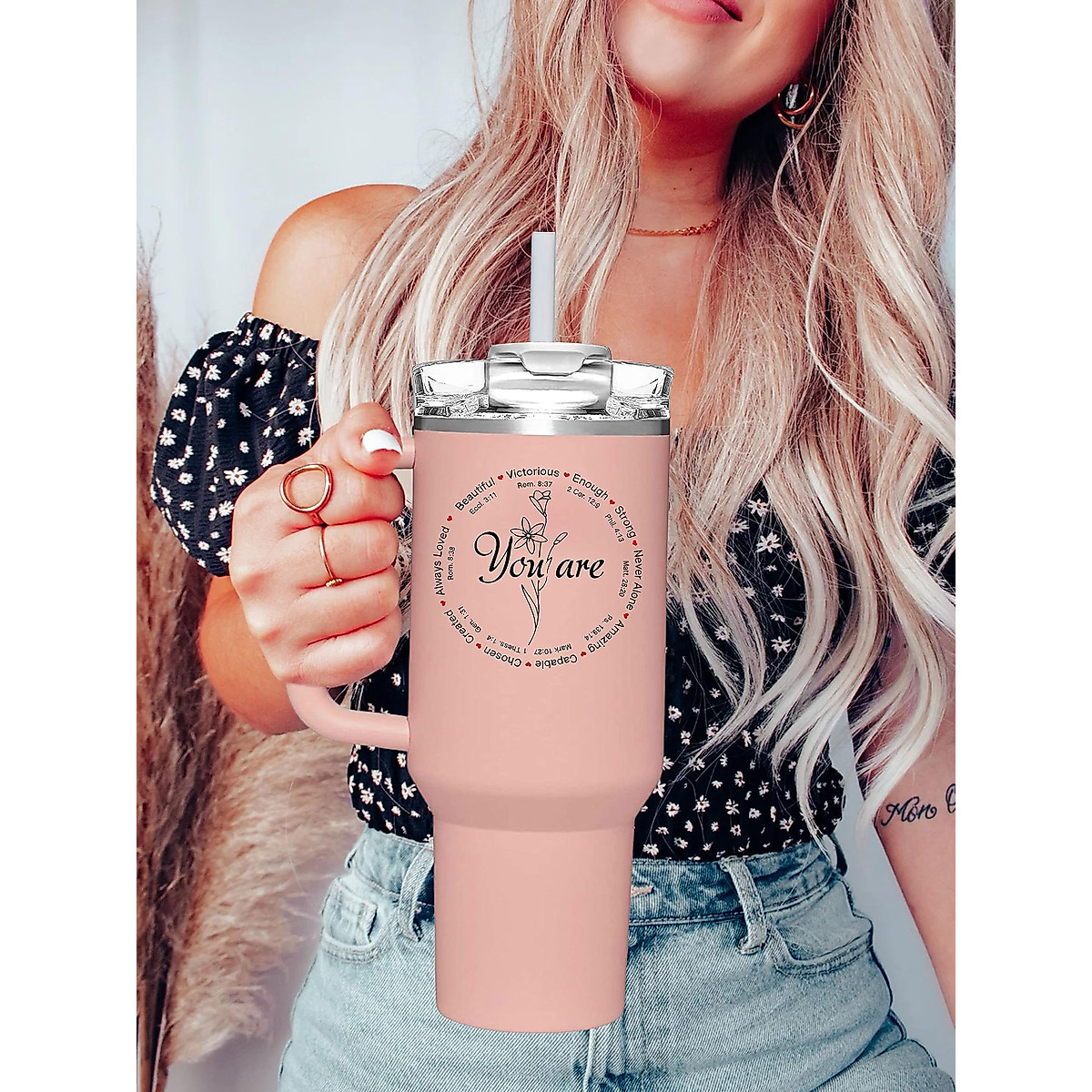 DOUBLECHILD Mothers Day Gifts for Mom, Women - Christian Gifts for Women, Mom, Grandma - Inspirational Gifts - Religious Gifts for Women - You Are 40oz Tumbler with Handle