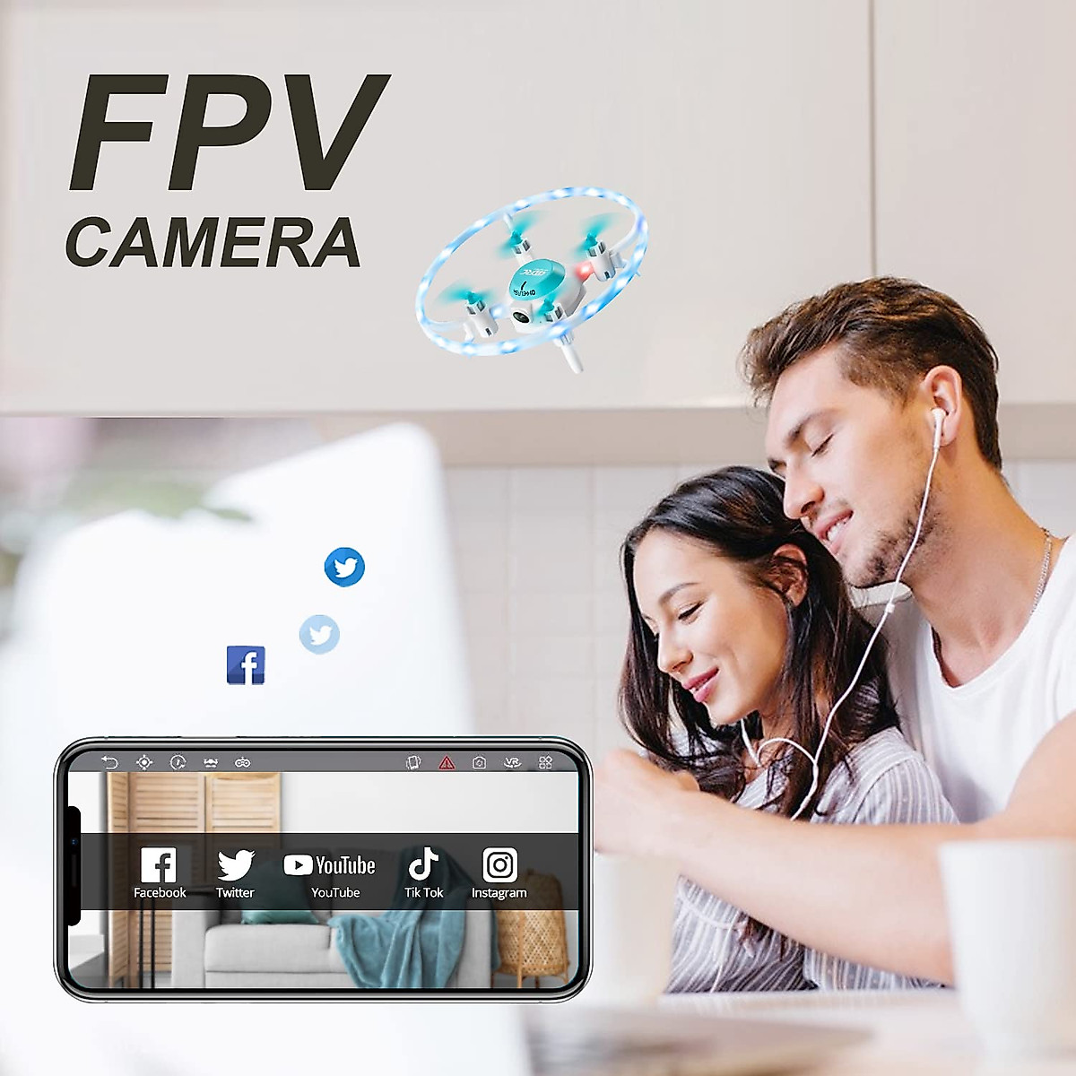 4DRC V5 Mini Drone with 720P Camera for Kids,RC Helicopter Quadcopter,With Blue&Green Light for Beginners Boys and Girls Toys Gifts,Waypoints, Altitude Hold, Circle Fly,3D Flips,Blue