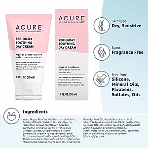 Acure Seriously Soothing Day Cream - Daily Hydrating Facial Cream - Moisturizer for Dry to Sensitive Skin from Argan Oil & Sunflower Amino Acids with Organic Chamomile - Vegan, Unscented - 1.7 Fl Oz