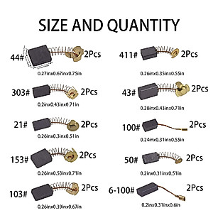 Rrina 20Pcs Electric Motor Carbon Brushes 10 Different Sizes for Replacement Repair Power Tool Part