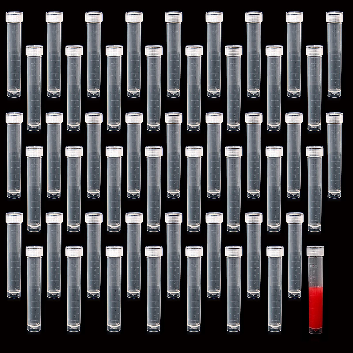 Qfeley 50 Pack 10ml Lab Plastic Frozen Test Tubes Cryogenic Vial with Screw Caps Self Standing Vial Seal Cap Container for Laboratory School