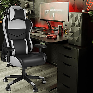 Dvenger Gaming Chairs for Adults, Computer Desk Chair with Adjustable Height Armrest, Ergonomic Game Chair with Lumbar Support, 400lbs Weight Capacity Video Game Chairs (Grey)