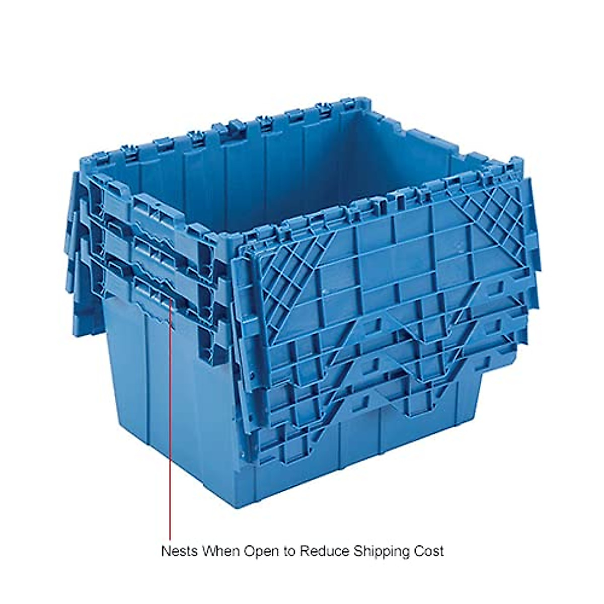 12 Gallon Heavy-Duty Flip Tote Storage Container (PACK OF 6) - Blue, Commercial Flip Top Tote, Industrial Plastic Storage Tote - 21 in. L x 15 in. W x 12in. H, Padlock & Metal Hinged Flip Cover