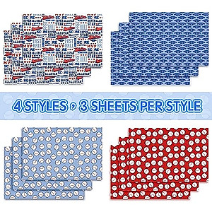 Dtiafu Baseball Wrapping Paper - 12 folded sheets with 4 classic baseball designs - Birthday Wrapping Paper for Boys Kids Men Sport Party - 20 X 28 Inches Per Sheet