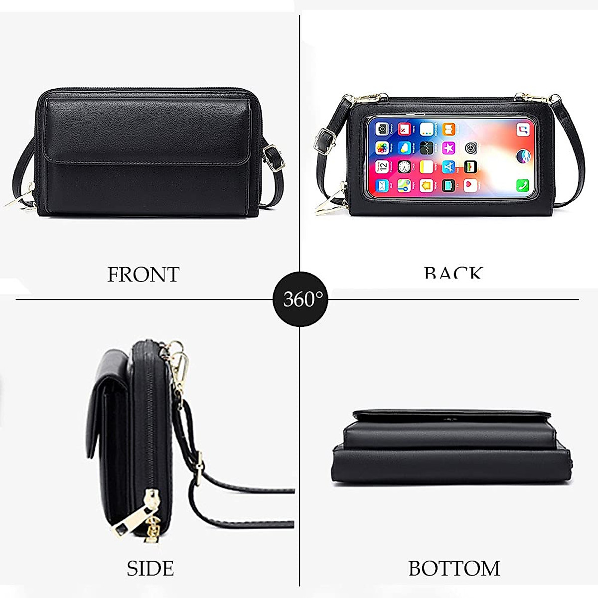 Formva Women Touch Screen Crossbody Bags Cell Phone Wristlets Purse, RFID Blocking Clutch Wallets Card Holder with 2 Shoulder Strap, C-dark Blue