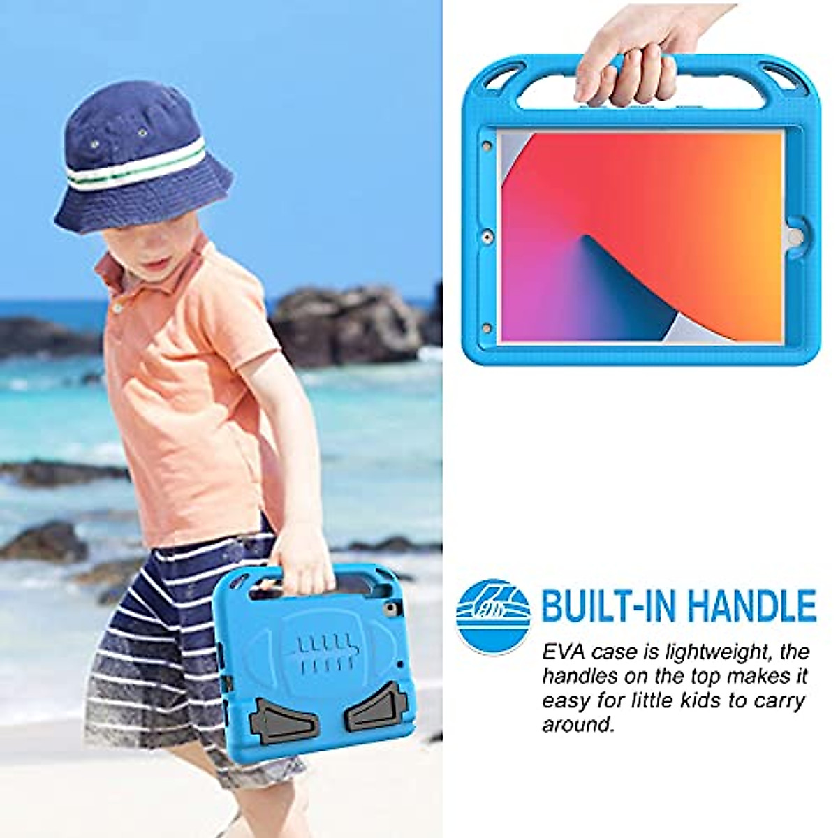 SUPNICE Kids Case for iPad 10.2 inch, iPad 9th/8th/7th 2021/2020/2019 Generation Case with Built-in Screen Protector, Durable Shockproof Lightweight Handle Stand Kids Cover for iPad 9/8/7 Gen, Blue