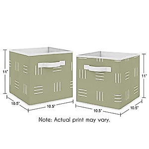 Sweet Jojo Designs Sage Green Boho Mudcloth Foldable Fabric Storage Cube Bins Boxes Organizer Toys Kids Baby Childrens Set of 2 White Bohemian Woodland Tribal Southwest Mud Cloth Hatch Triple Line