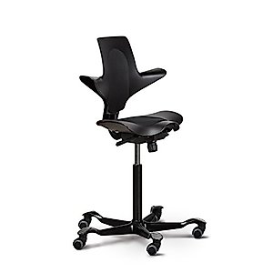 HAG Capisco Puls Adjustable Standing Desk Chair - Black Frame - Black Partial Cushion