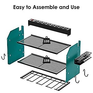 CCCEI Modular Power Tool Organizer Wall Mount with Charging Station. Garage 4 Drill Storage Shelf with Hooks, Screwdriver, Drill Bit Heavy Duty Rack, Tool Battery Holder Built in 8 Outlet Power Strip.