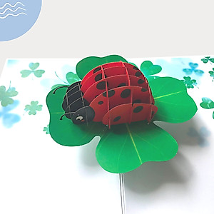 Paper Pop Up Cards 4.7x6.69 inch, ladybug with lucky plant, 3D Popup Greeting Cards with Note Cards and Envelopes, perfect for pop-up bursting birthday gift.