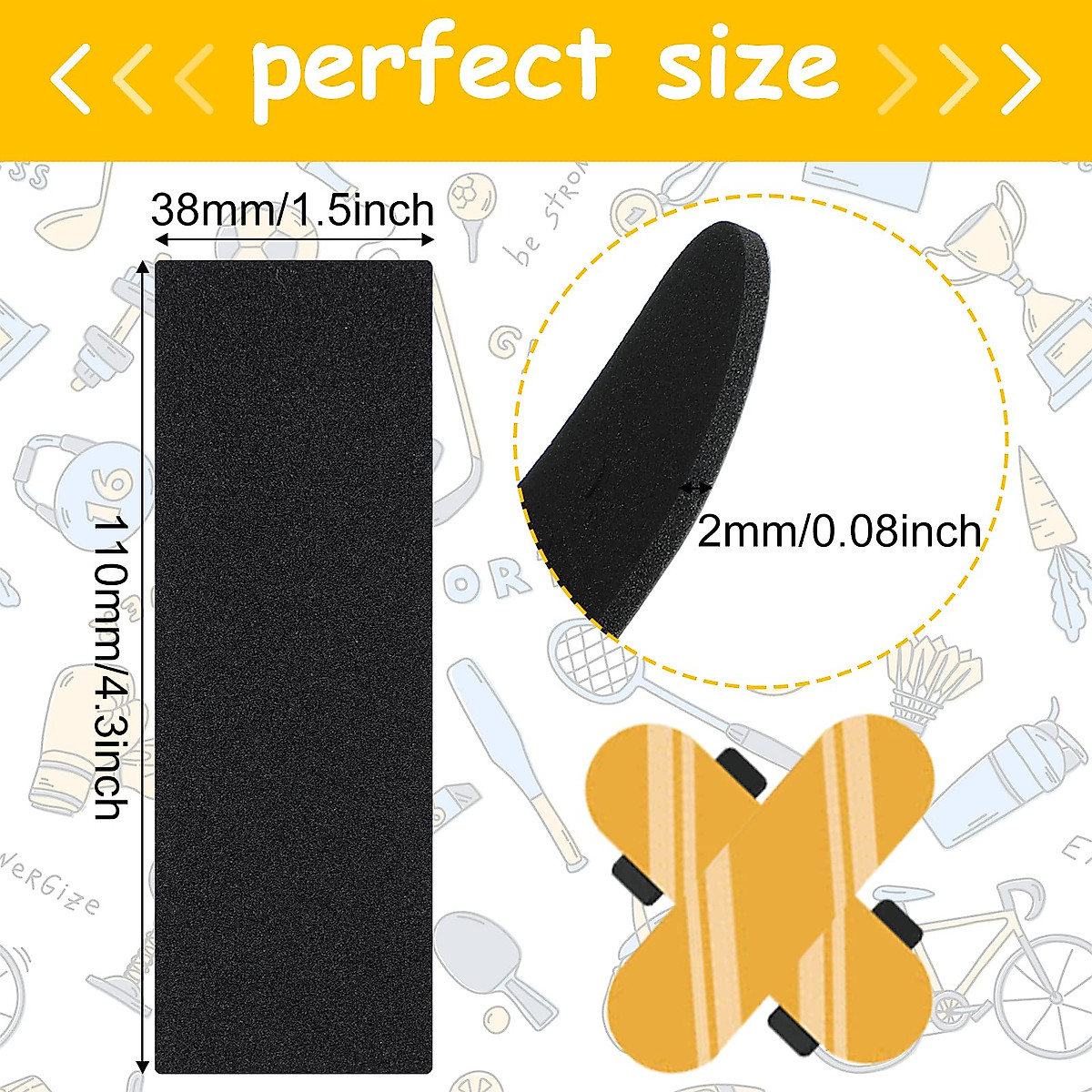 Pajean 24 pcs Black Fingerboard Foam Grip Tape 110 x 38 x 2 mm Fingerboard Deck Grip Tape Fingerboard Stickers Skateboard Foam Grip Tape for Fingerboards, Anti Slip