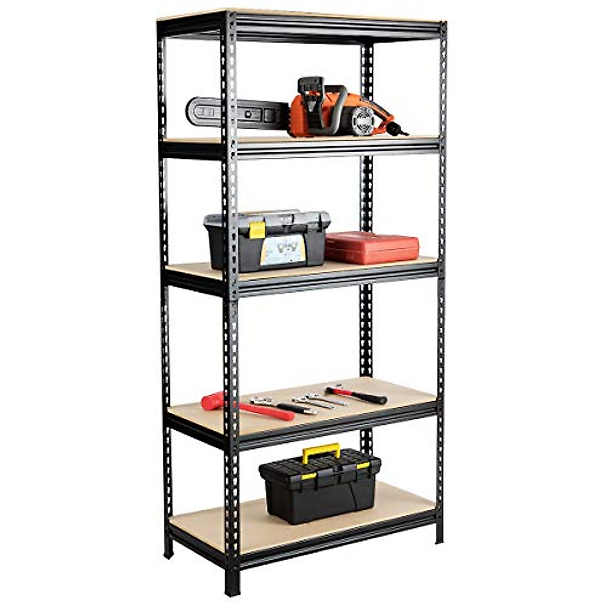 Tangkula 5-Tier Steel Storage Shelves, 73” Heavy Duty Garage Shelf with Adjustable Shelves, Boltless Shelving Unit for Free Combination, Metal Muscle Rack for Home Office Garage (4, Black)