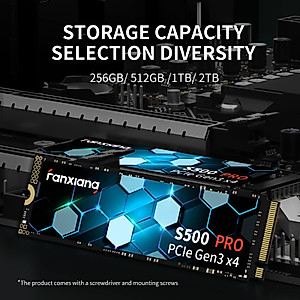 fanxiang S500 Pro 2TB NVMe SSD M.2 PCIe Gen3x4 2280 Internal Solid State Drive, SLC Cache 3D NAND TLC, Up to 3500MB/s, Compatible with Laptop and PC Desktops(Black)