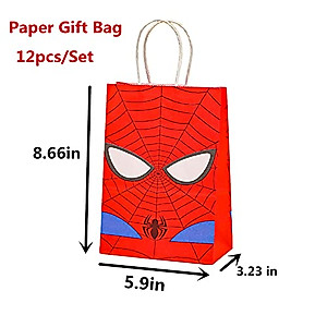 DENGGXZ 12 Pcs Spider Party Favor Bags with Handles, Spider Cartoon Gift Candy Bags for Kids Boys Super Hero Themed Birthday Party Supplies
