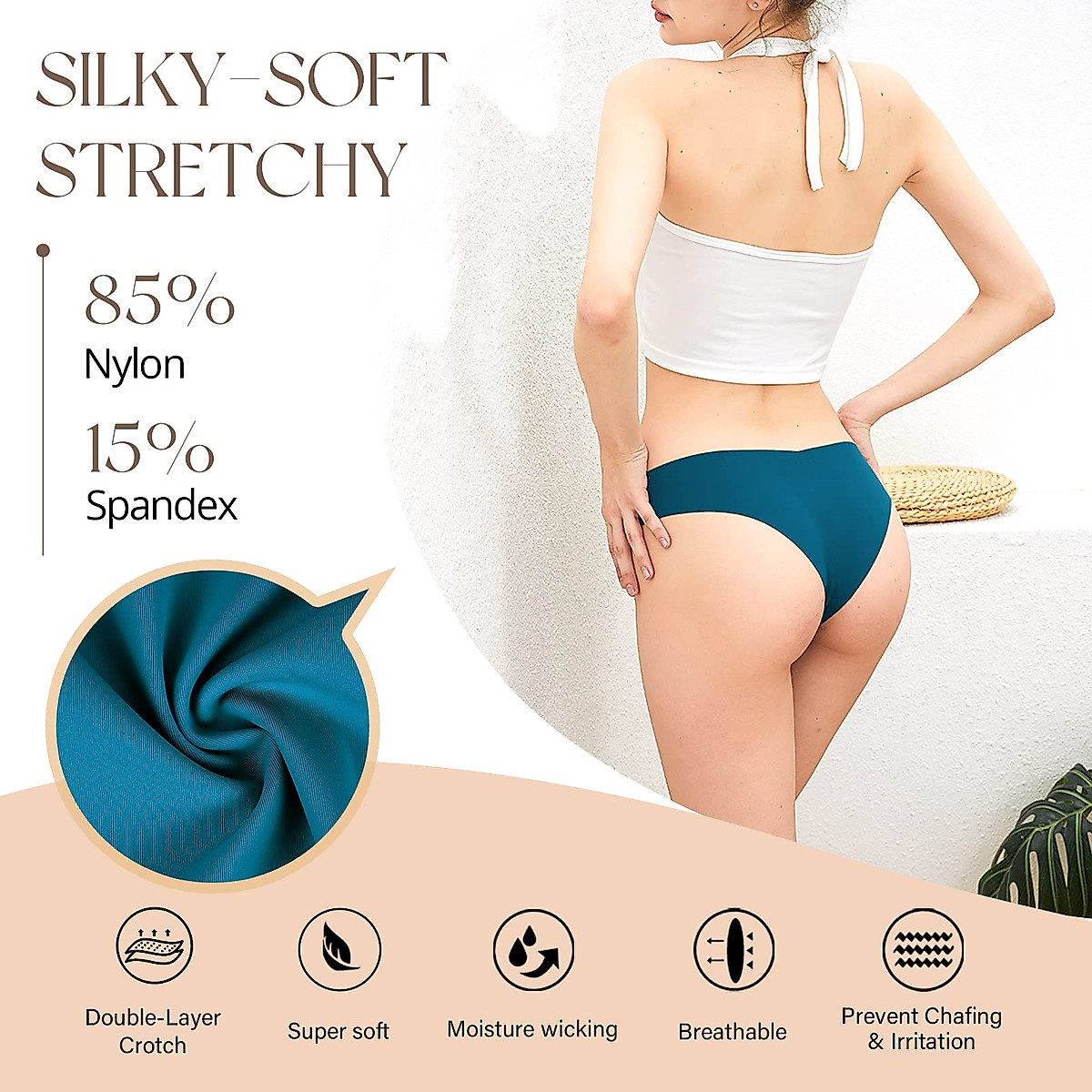 BAJAOEY Seamless Underwear Women,Cheeky Underwear for Women Soft No Show Bikini Panties for Women Hipster 5 pack S-XL