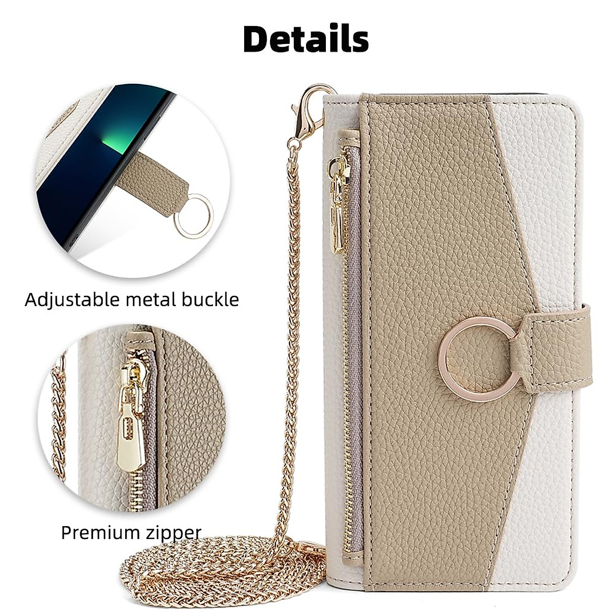 Arseaiy Wallet Case for Samsung Galaxy S9 Plus Flip Phone Case Cover with Crossbody Strap Magnetic Zipper Pocket Makeup Mirror PU Leather Shockproof with Kickstand Shell White