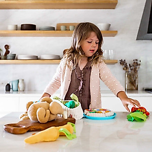 HABA Biofino Vegetable Basket - Soft Plush Pretend Play Food Includes Carrier, Cucumber, Tomato, 2 Carrots and 3 Potatoes for Ages 3+