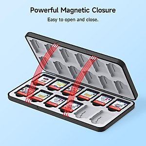 JINGDU 24-Slot Switch Game Case for Nintendo Switch Games & Micro SD Cards, Hard Shell, Soft Lining, [Shockproof, Portable], The Switch Game Holder Suitable for NS, Lite & OLED Games, Not Touch