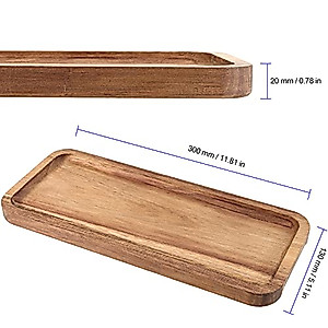 FUNSUEI 11.8 x 5.1 Inches Set of 6 Wooden Serving Platters, Acacia Wooden Serving Trays with Grooved Handle Design, Rectangular Wooden Platters for Fruit, Cookie, Bread, Vegetable, Salad